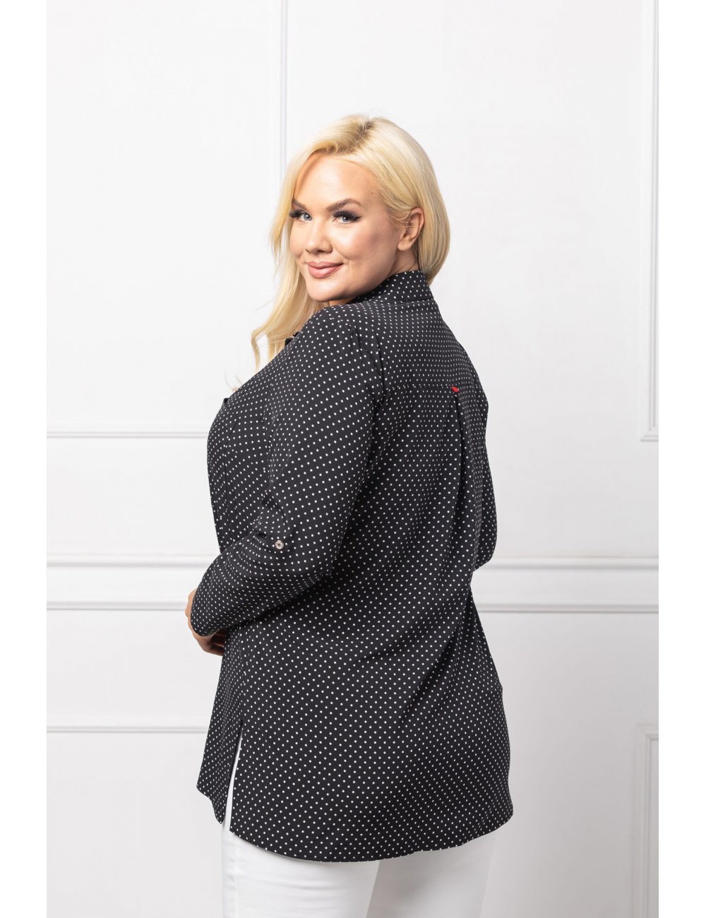 Elegancka czarna koszula w kropki Helen plus size do pracy Kolor Czarny ...